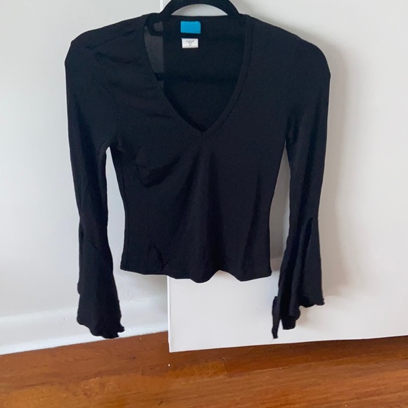 Tops | Black Shirt With Bell Bottom Arms | Poshmark